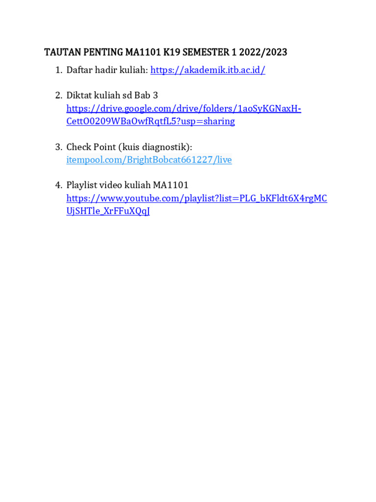Info Penting Ma1101 k19 1-2223 | PDF