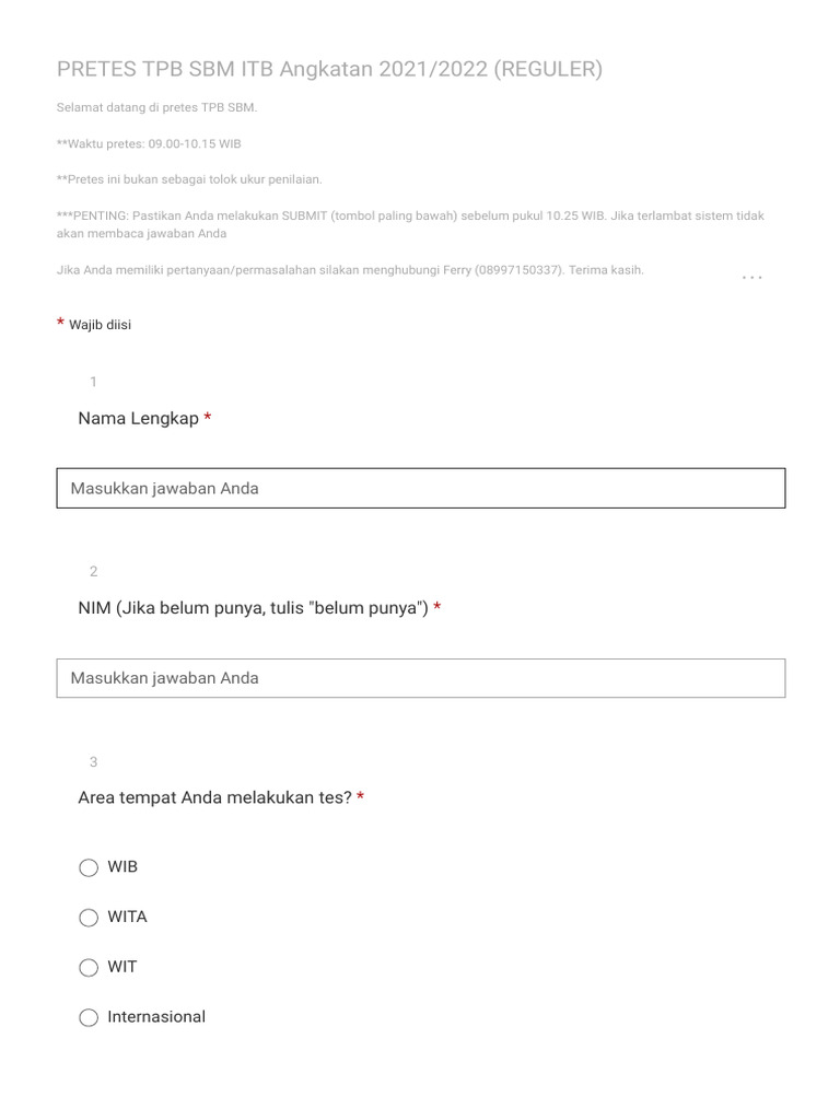 PRETES TPB SBM ITB Angkatan 2021-2022 (REGULER) | PDF