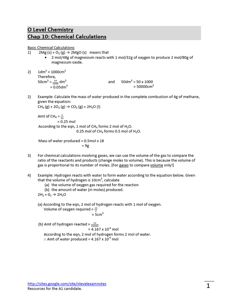 O Lvl Chem Chap 10 Upload | PDF | Mole (Unit) | Methane