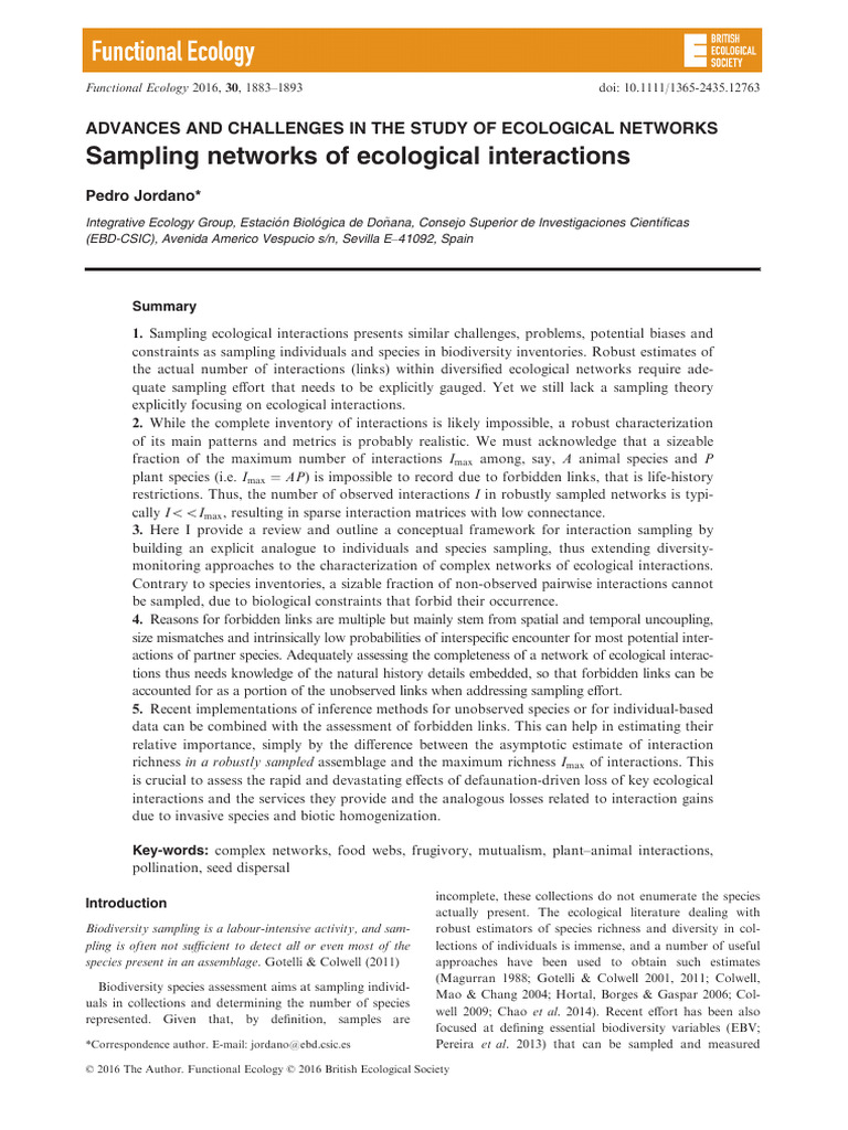 Functional Ecology - 2016 - Jordano - Sampling Networks of Ecological ...