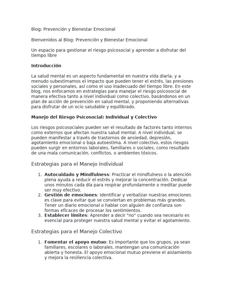 Blog Prevención y Bienestar Emocional | PDF | Las emociones | Salud mental