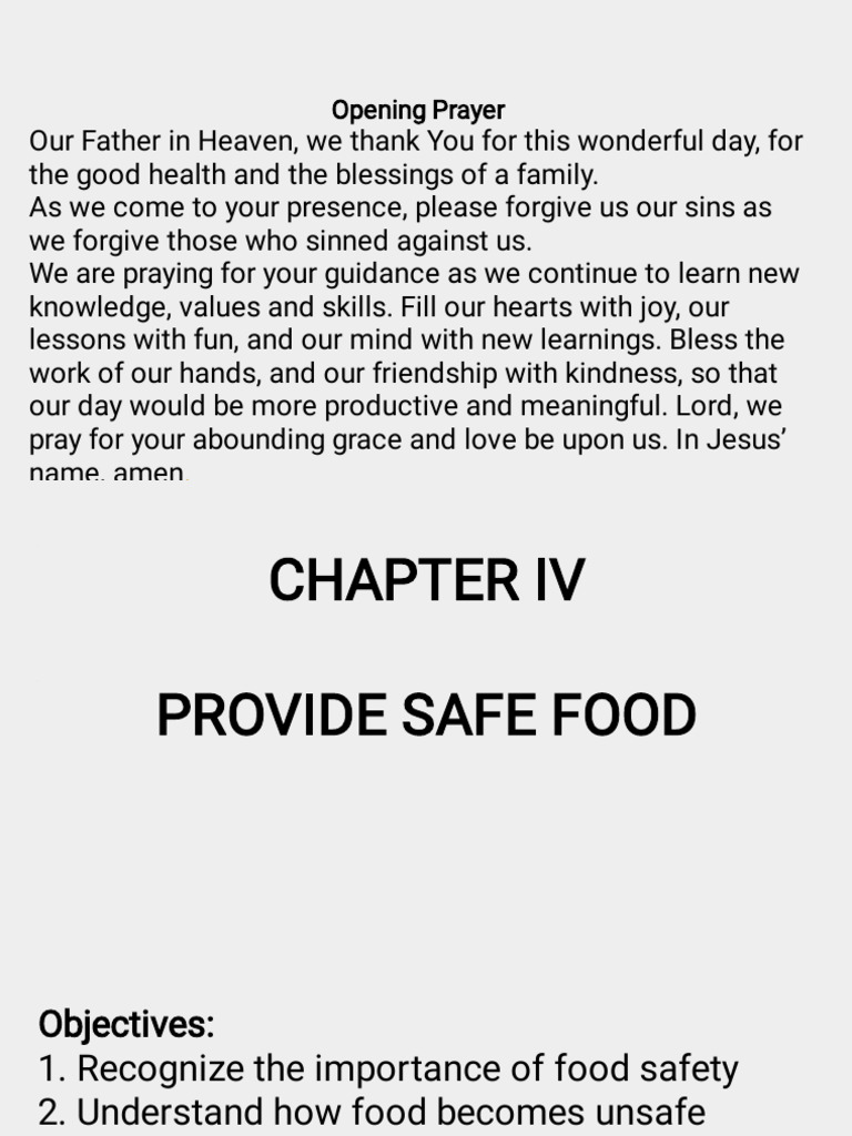 Lesson 4 Provide Safe Food | PDF | Food Safety | Foodborne Illness