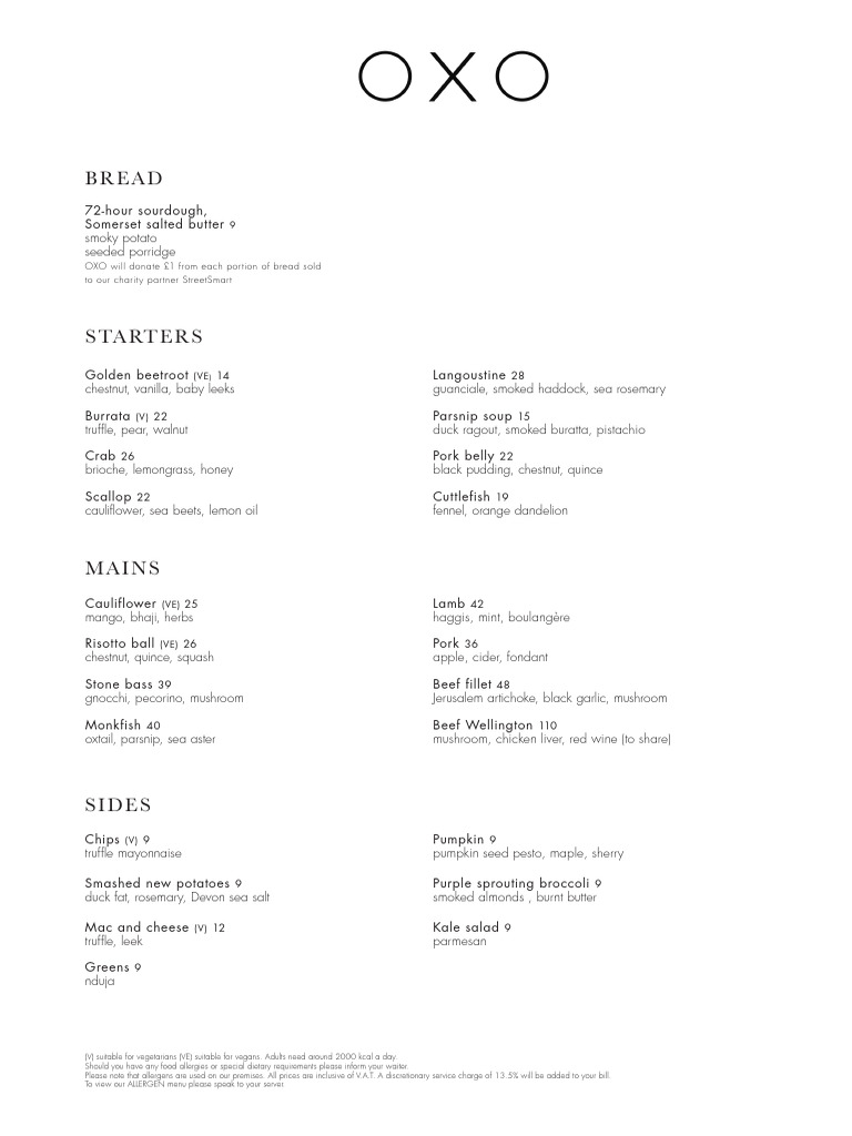 OXO Restaurant A La Carte 1 | PDF | Foods | Cuisine