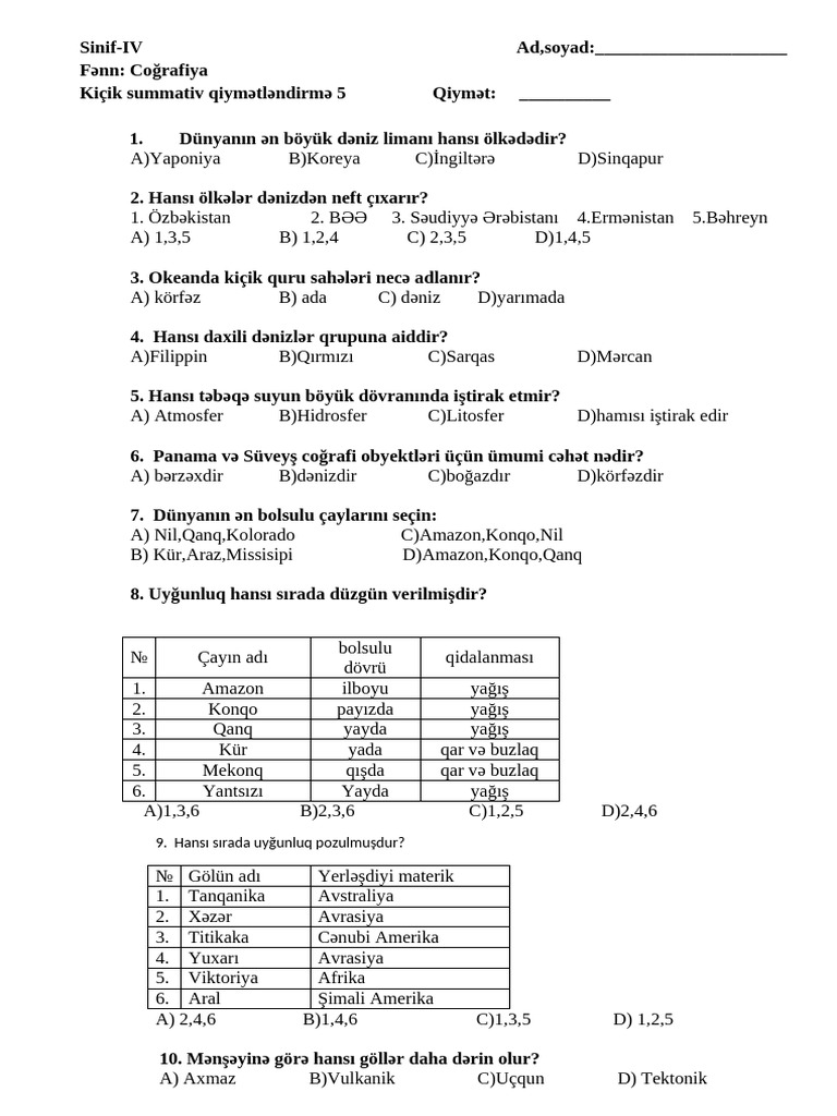 Sinif VI-ksq5 Su Planeti | PDF