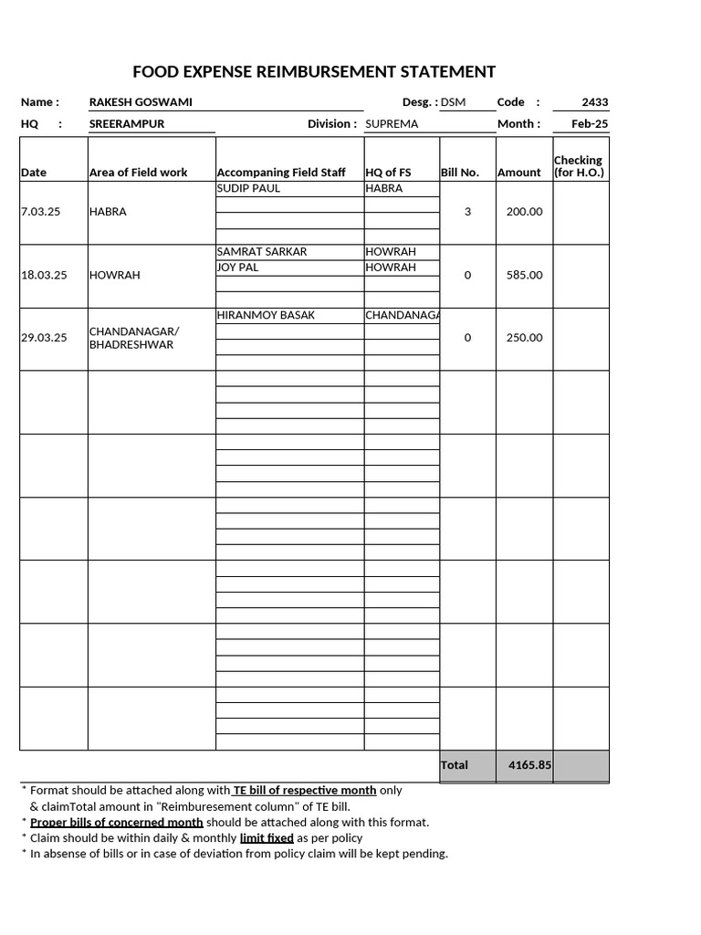 Team Food Exp. Format | PDF