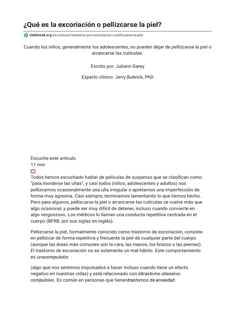 Trastorno Por Excoriación o Pellizcarse La Piel - Child Mind Institute ...