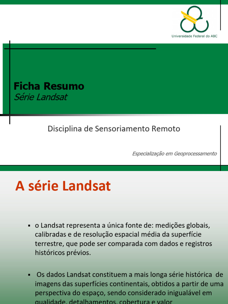 Ficha Resuma Serie Landsat | PDF | Nasa | Tecnologia geográfica