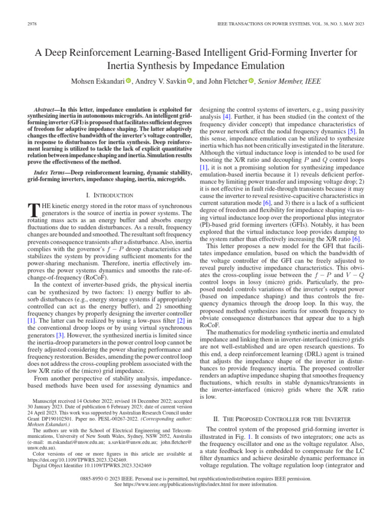 A Deep Reinforcement Learning-Based Intelligent Grid-Forming Inverter for Inertia Synthesis by ...