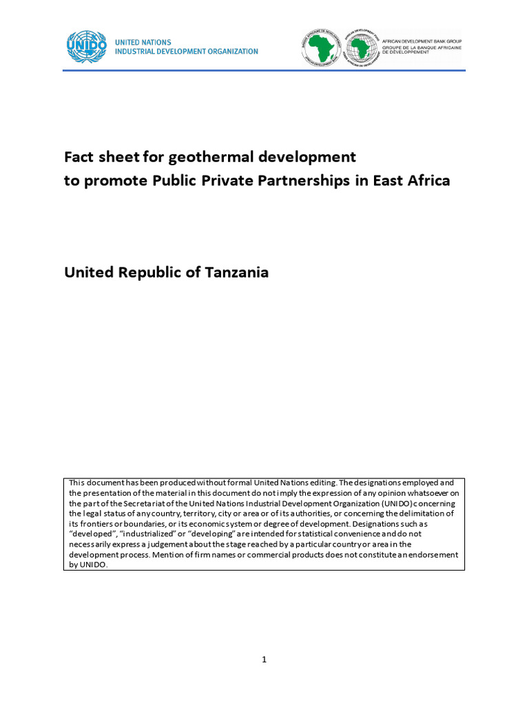 Geothermal Fact Sheet For Promoting PPP - Tanzania | PDF ...