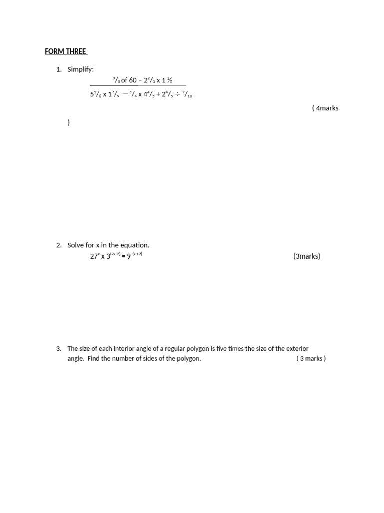 2021 T2 MATHS Form 3 Exam 1 | PDF