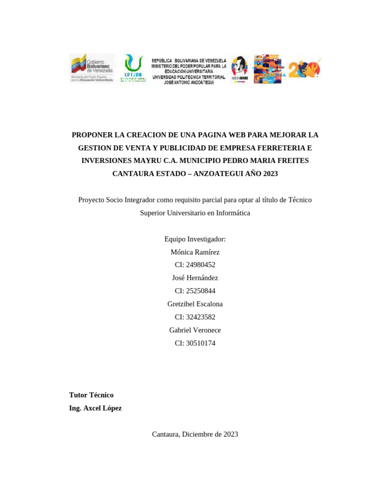 PAGINA WEB PARA LA FERRETERIA E INVERSIONES MAYRU final | PDF ...