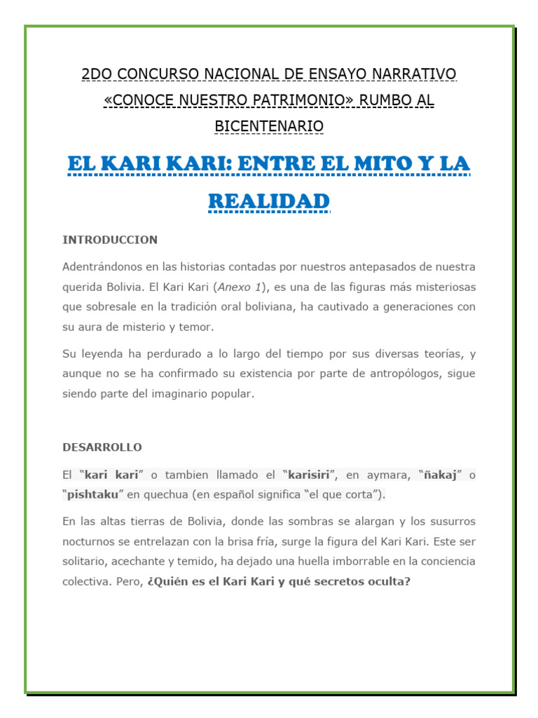 La Leyenda del Kari Kari en Bolivia | PDF