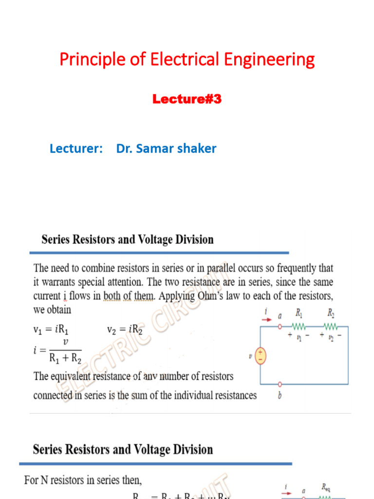 Principle of Electrical Engineering: Lecturer: Dr. Samar Shaker | PDF