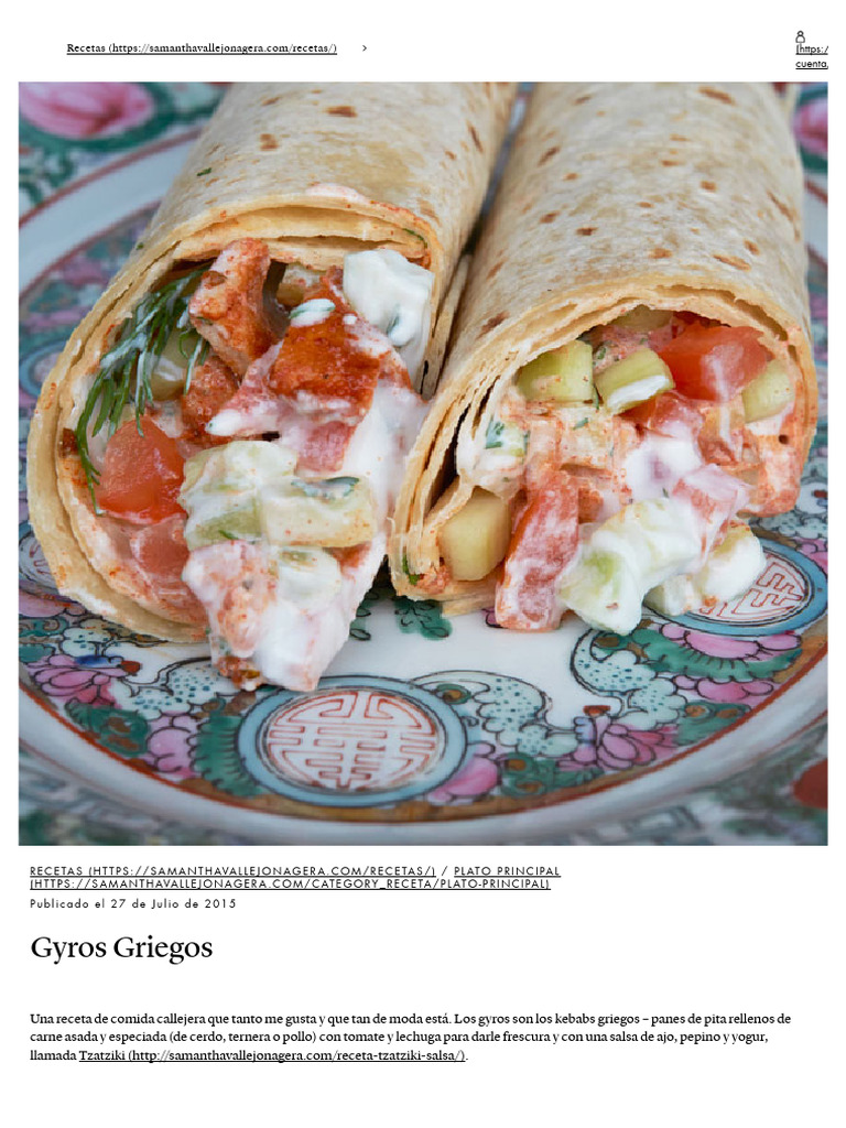 Receta de Gyros Griegos - Samantha Vallejo-Nágera | PDF | Cocina | Cocina occidental