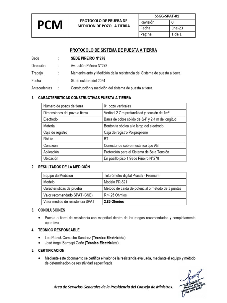 Protocolo de Medición de Puesta a Tierra | PDF | Cantidades fisicas | Electromagnetismo