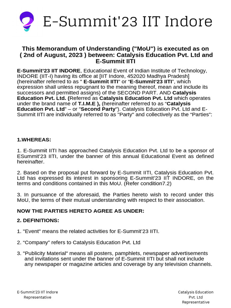 MoU For Collaboration Between CEPL (T.I.M.E.) and E-Summit'22 IIT ...