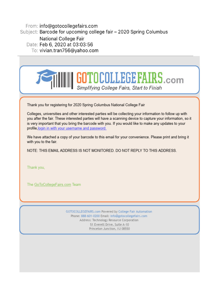 Columbus College Fair Registration Info | PDF