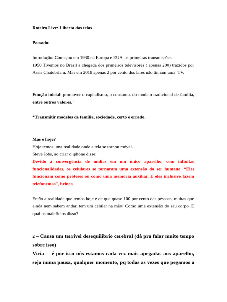Roteiro Live | PDF | Liberdade | Tempo