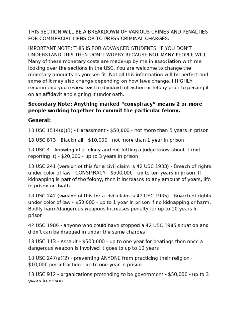 Crimes and Penalties Overview | PDF | Title 18 Of The United States ...