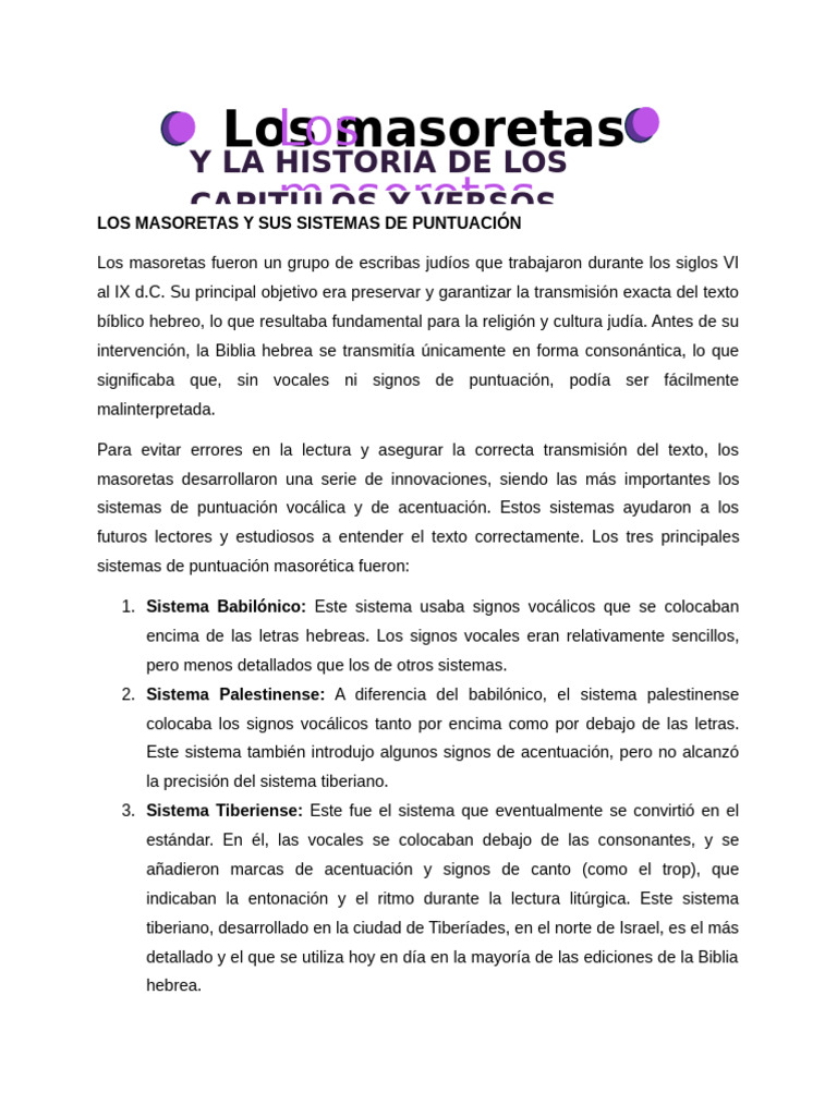 RELIGION Los Masoretas OFICIAL | PDF | Capítulos Y Versículos De La ...