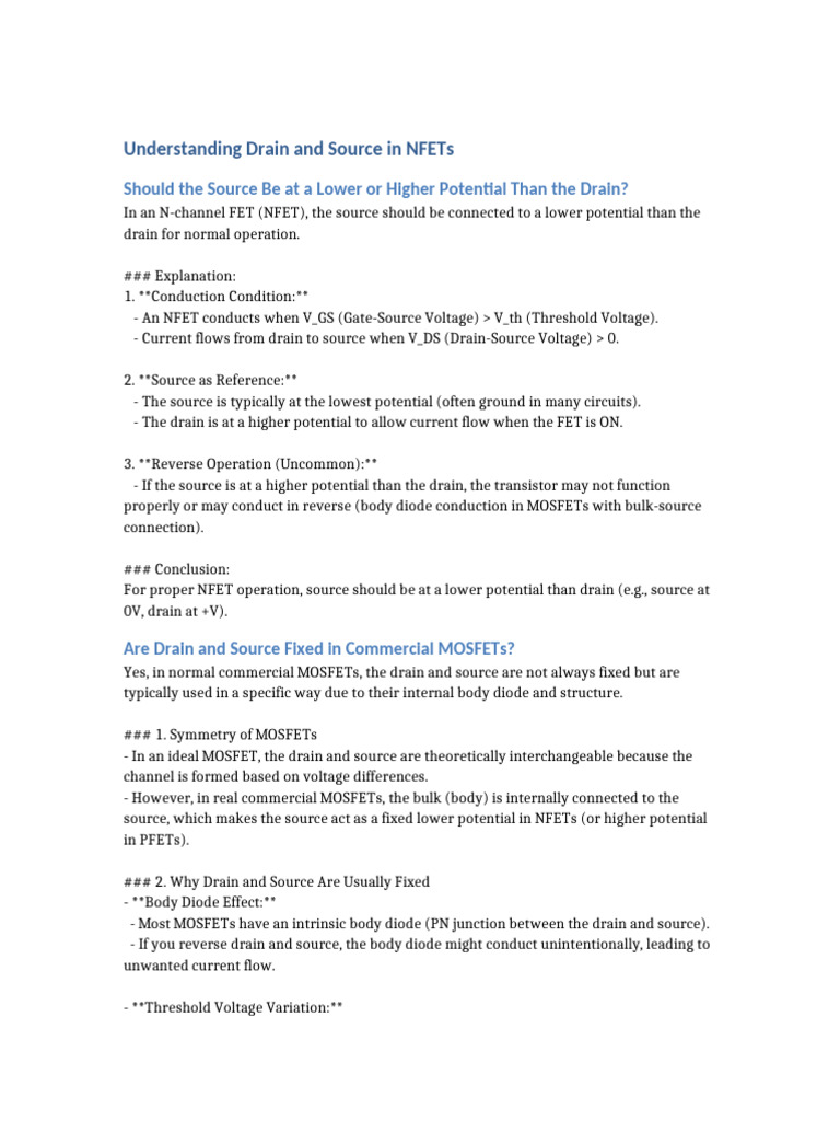 NFET Drain-Source Configuration Explained | PDF | Field Effect ...