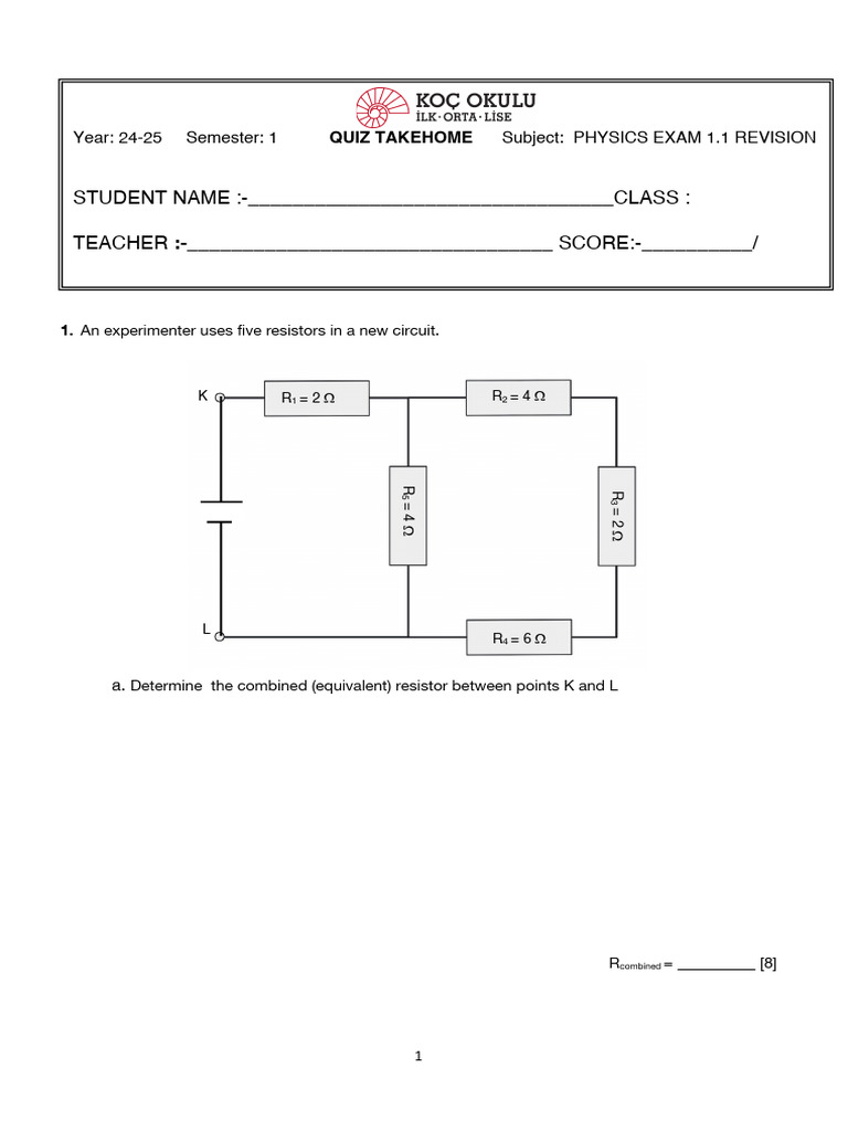 Physics Quiz on Circuit Resistance Concepts | PDF | Resistor | Series ...