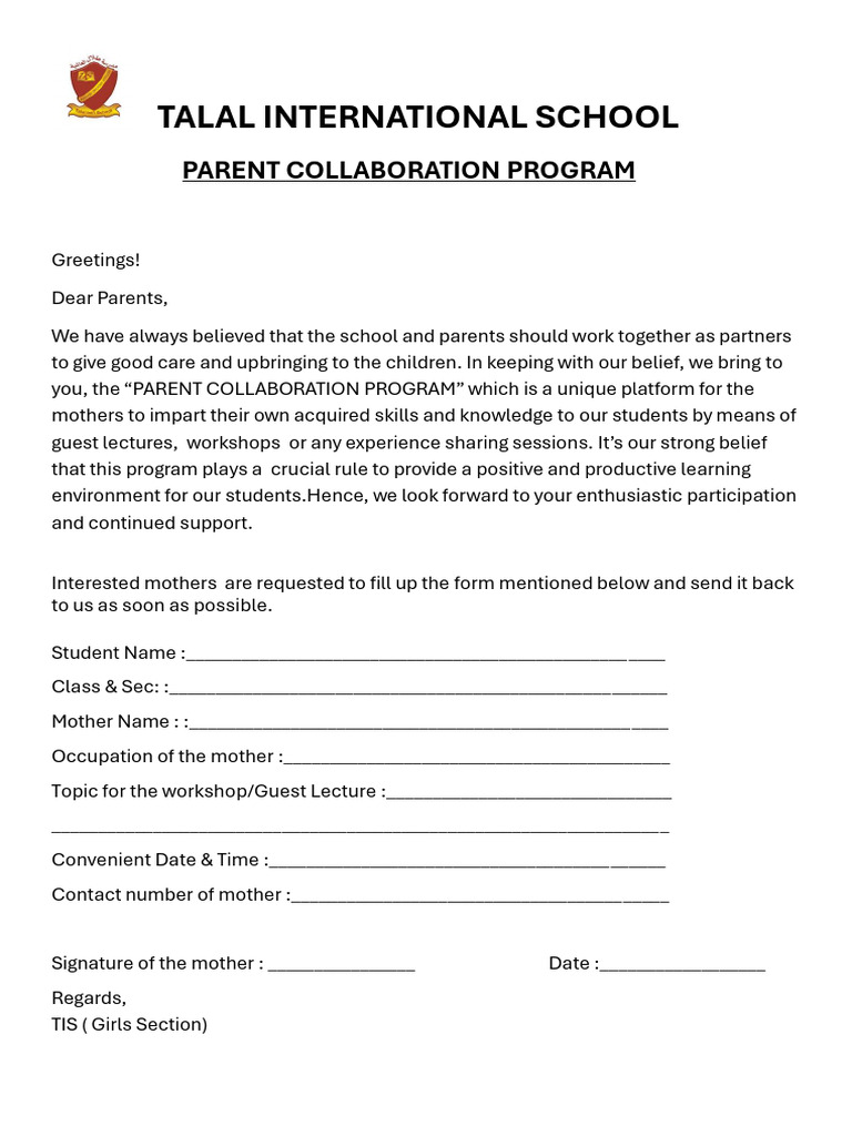Parent Collaboration Program Pdf