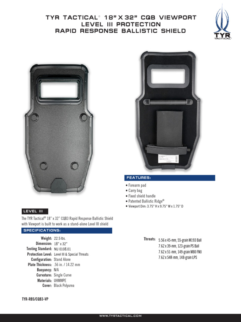 LV.3 CQB3 VP Rapid Response Ballistic Shield Viewport Spec Sheet | PDF