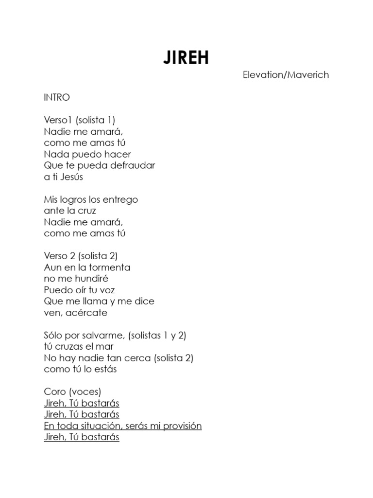 Letra de "Jireh" - Elevation Worship | PDF