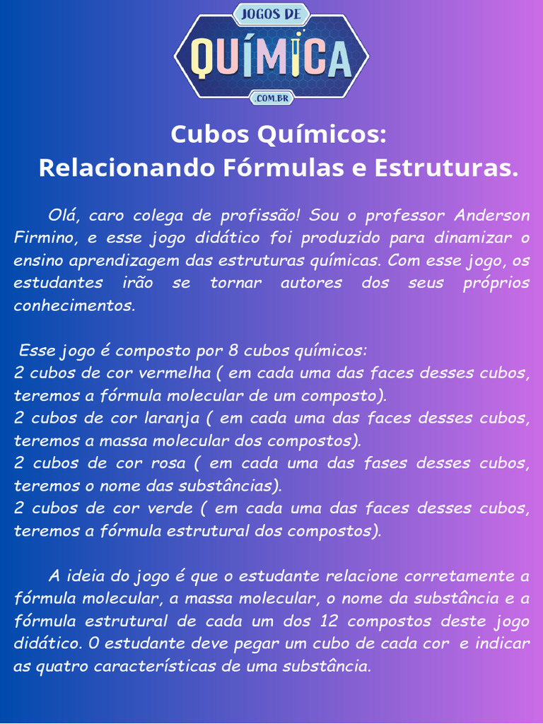 Cubos Químicos Relacionando Fórmulas e Estruturas. | PDF
