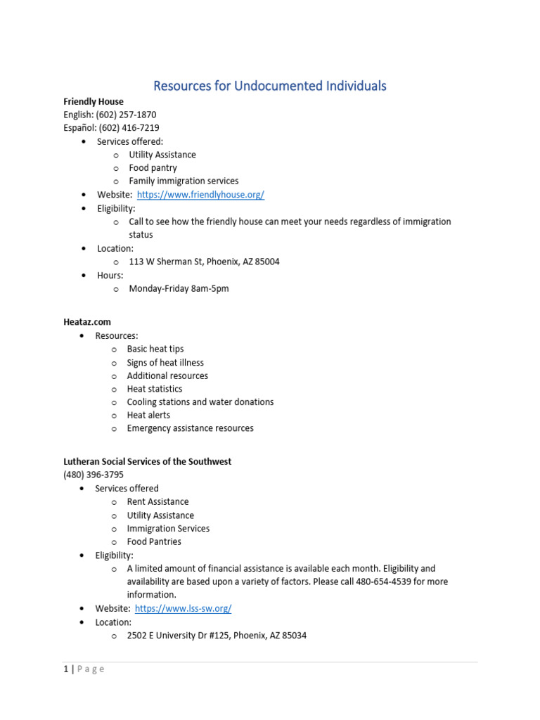 Resources List For Undocumented Individuals English | PDF | Deferred ...