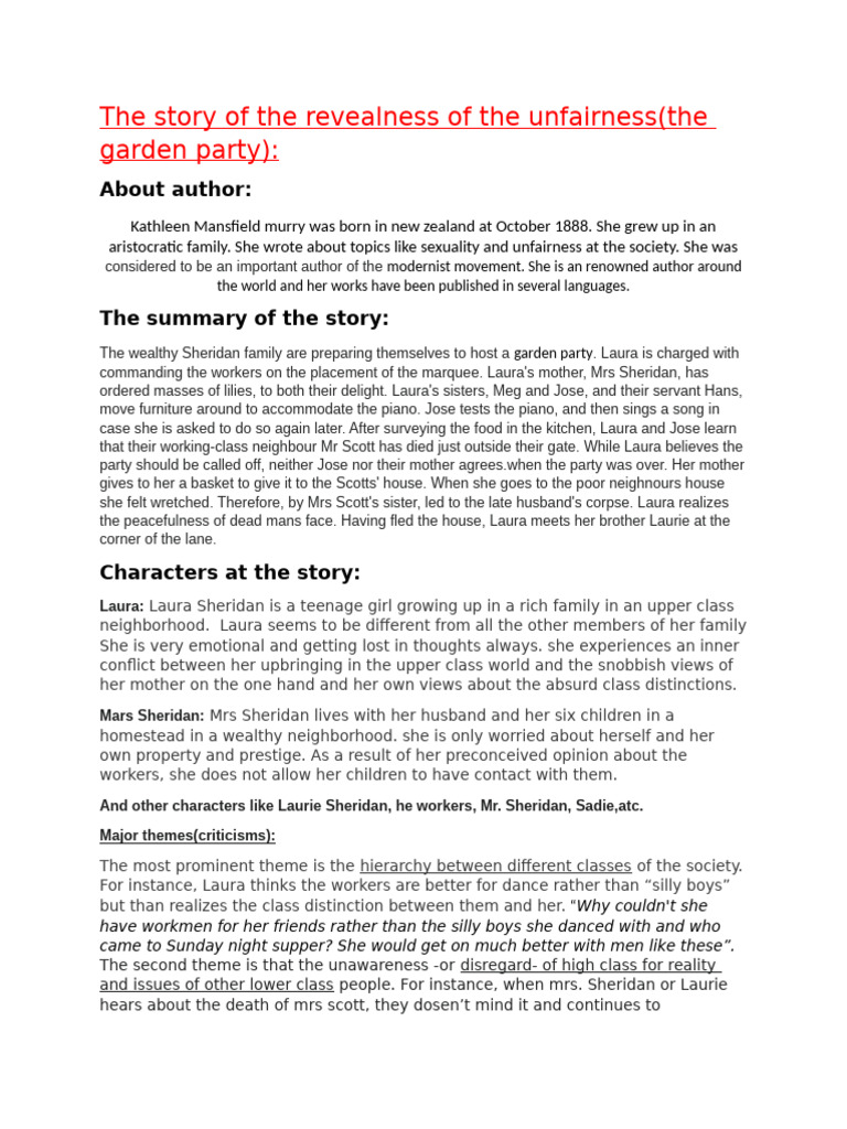 Class Conflict in Mansfield's Garden Party | PDF