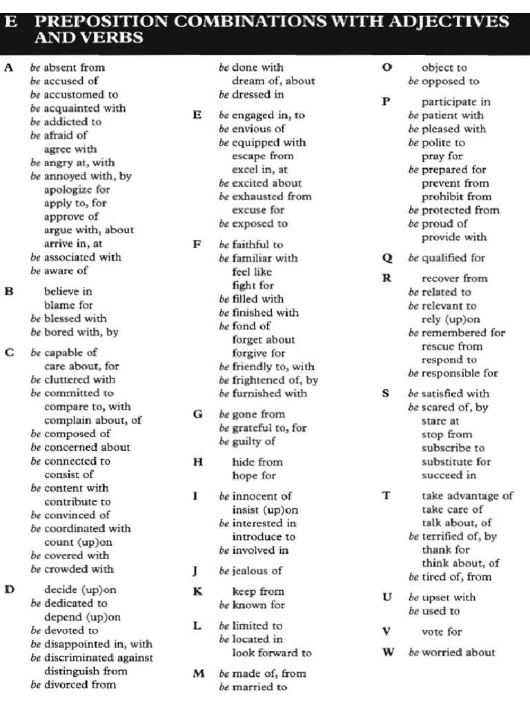 Preposition Combinations Sheet | PDF