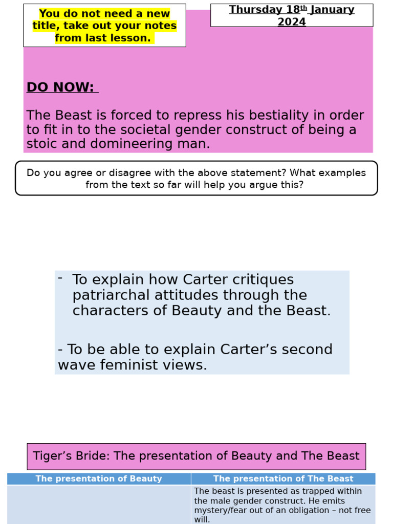 Lesson 5 Tigers Bride Updated | PDF | Critical Theory | Gender