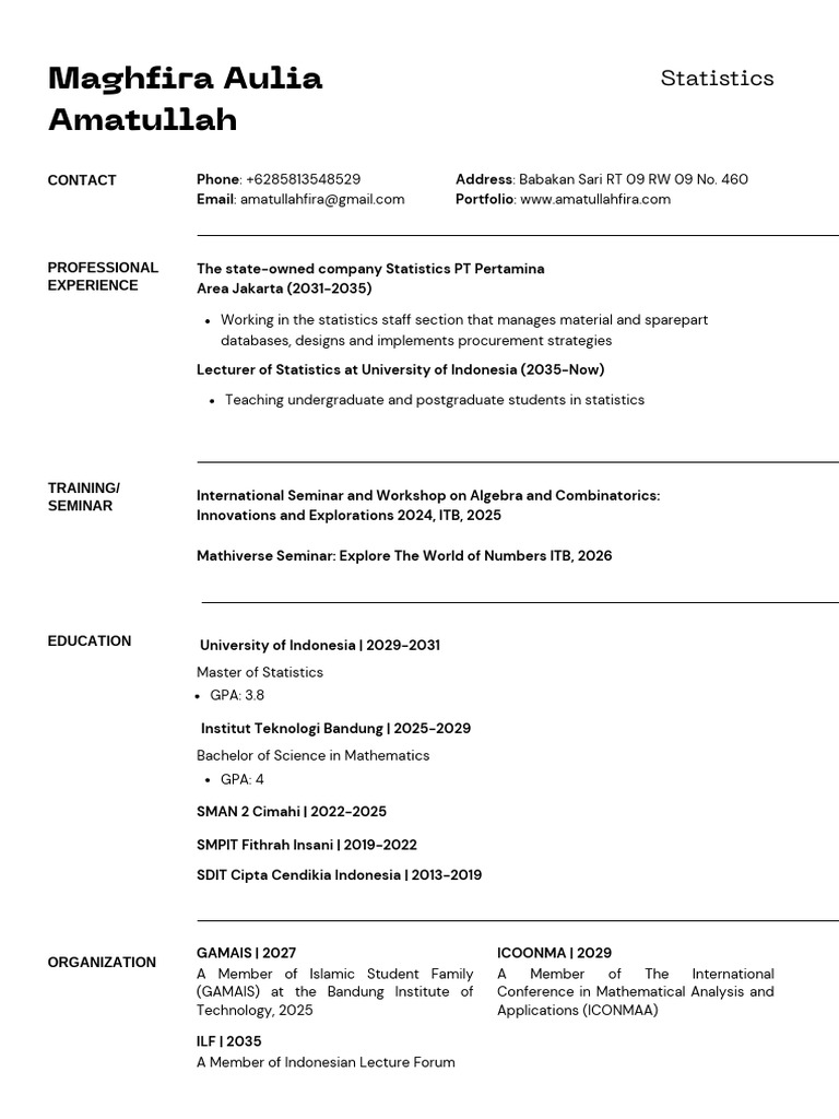 Amatullah: Statistics Expert Profile | PDF
