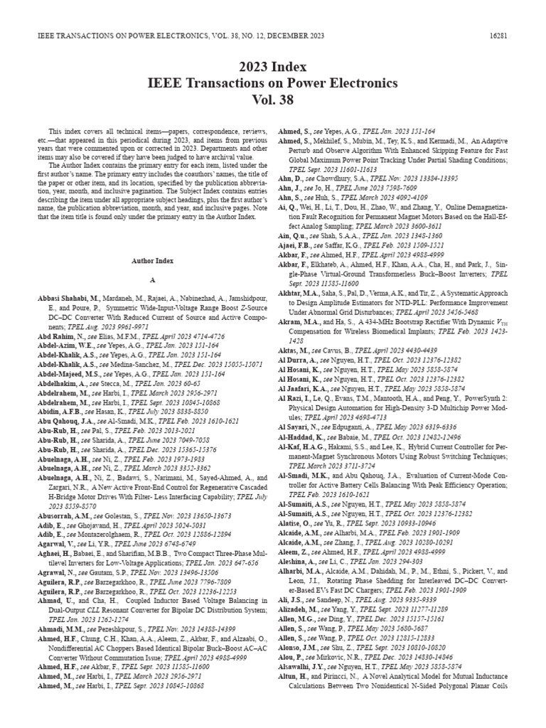 2023 Index IEEE Transactions On Power Electronics Vol. 38 | PDF | Power ...