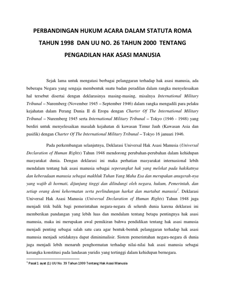 Per Banding An Hukum Acara Dalam Statuta Roma Dan UU No. 26 Tahun 2000 Tentang Pengadilan Hak ...