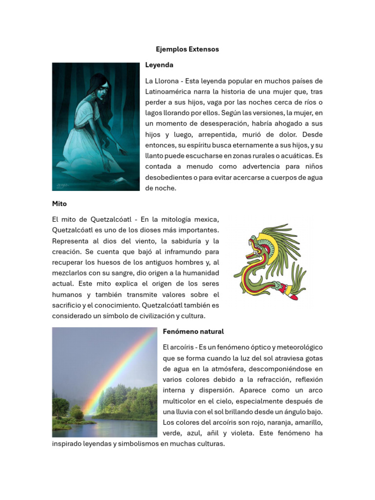 Ejemplo de Leyenda, Mito y Fenomeno Natural | PDF
