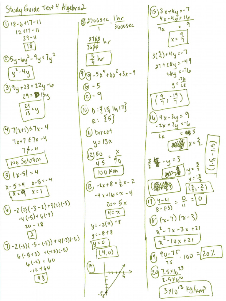 Algebra 2 Study Guide KEY Test 4 | PDF