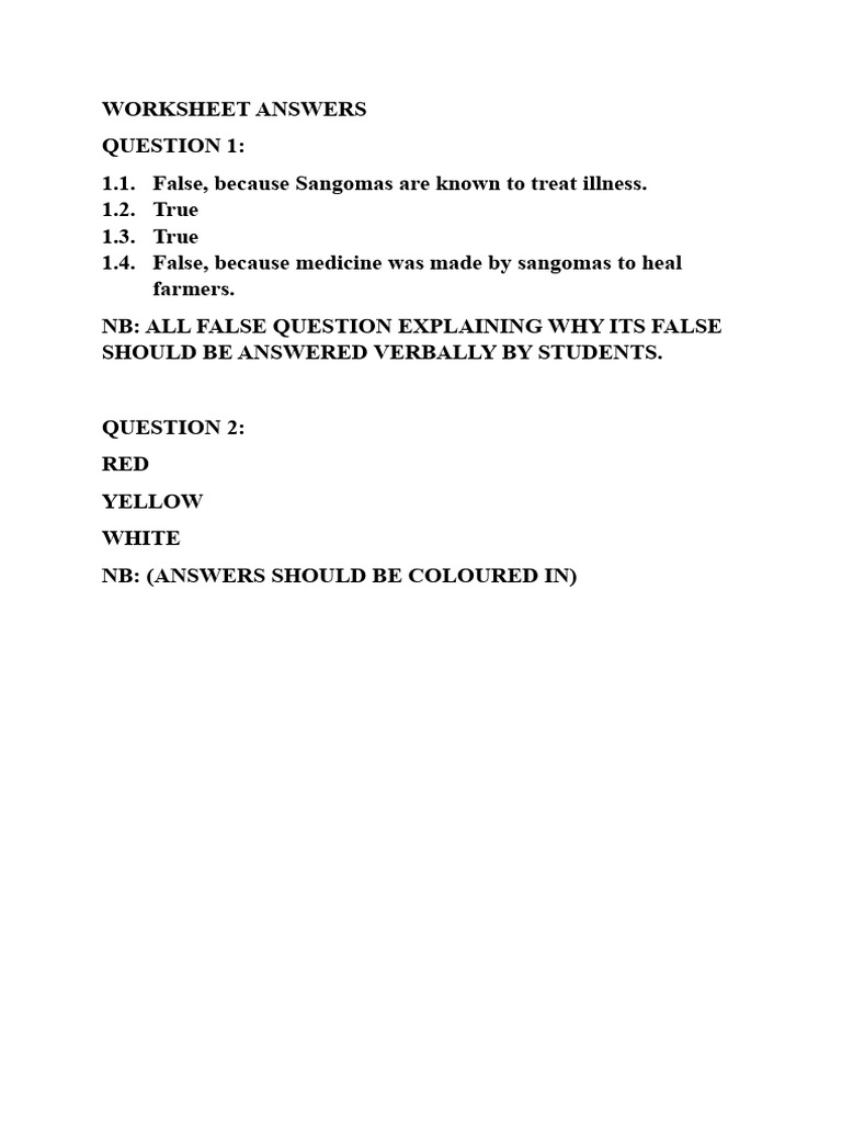 Worksheet Answers | PDF