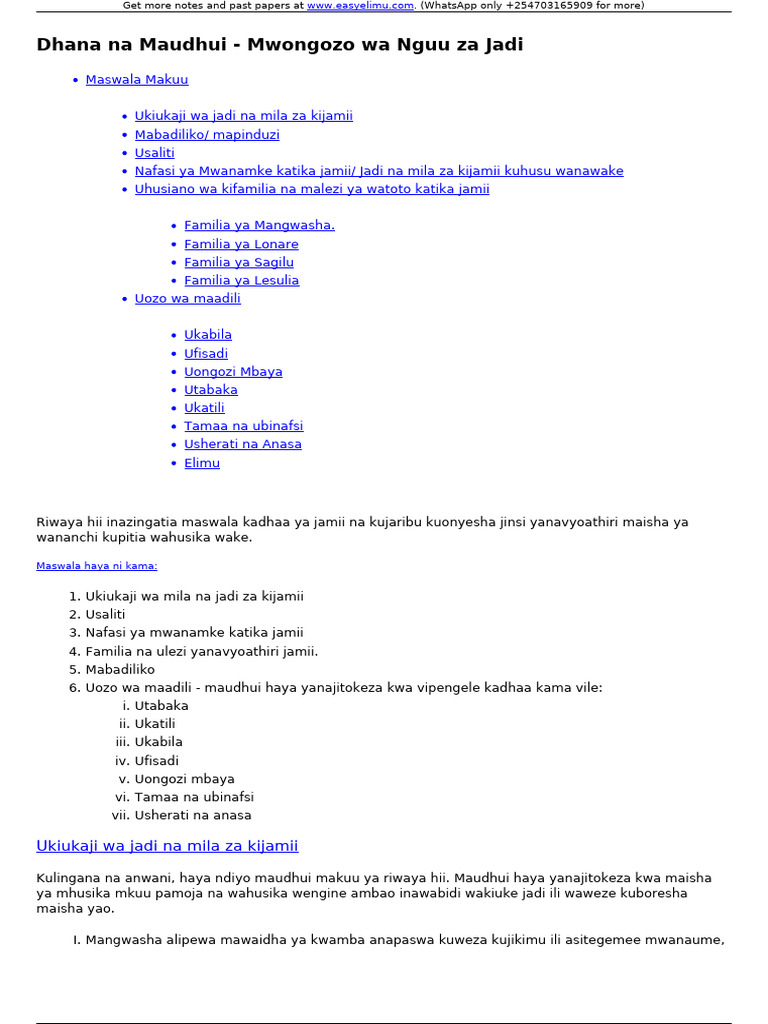 Dhana Na Maudhui - Mwongozo Wa Nguu Za Jadi | PDF