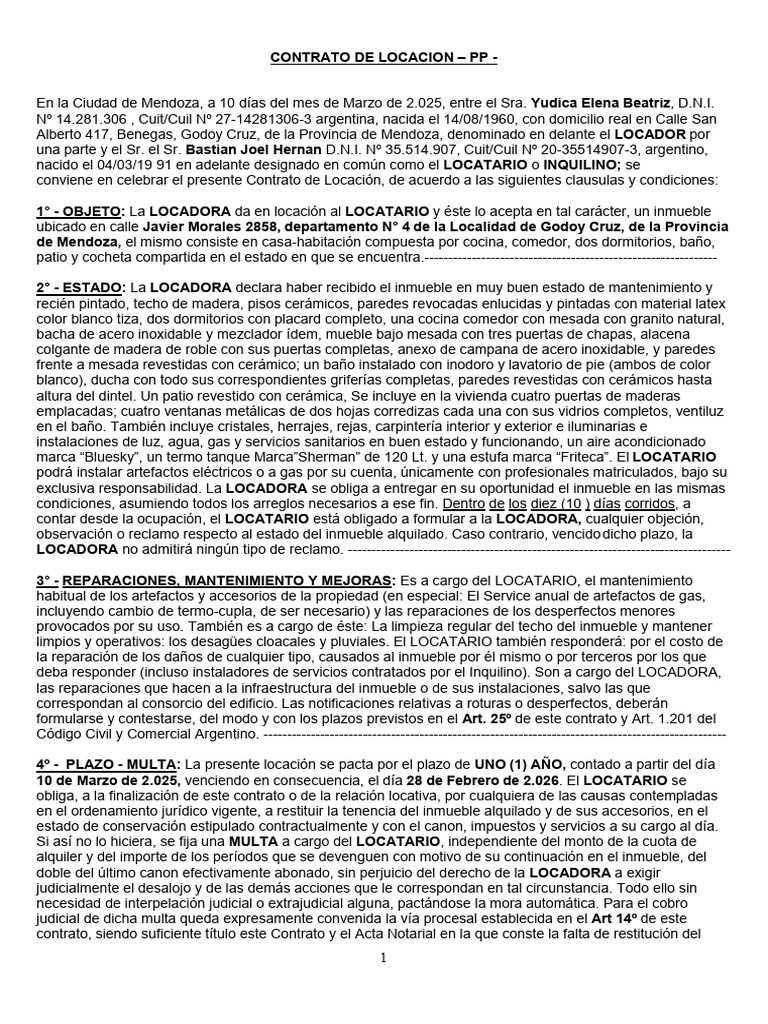 Contrato Base - Habitacional Bastian - Yudica 2025 | PDF | Pagos | Daños y perjuicios