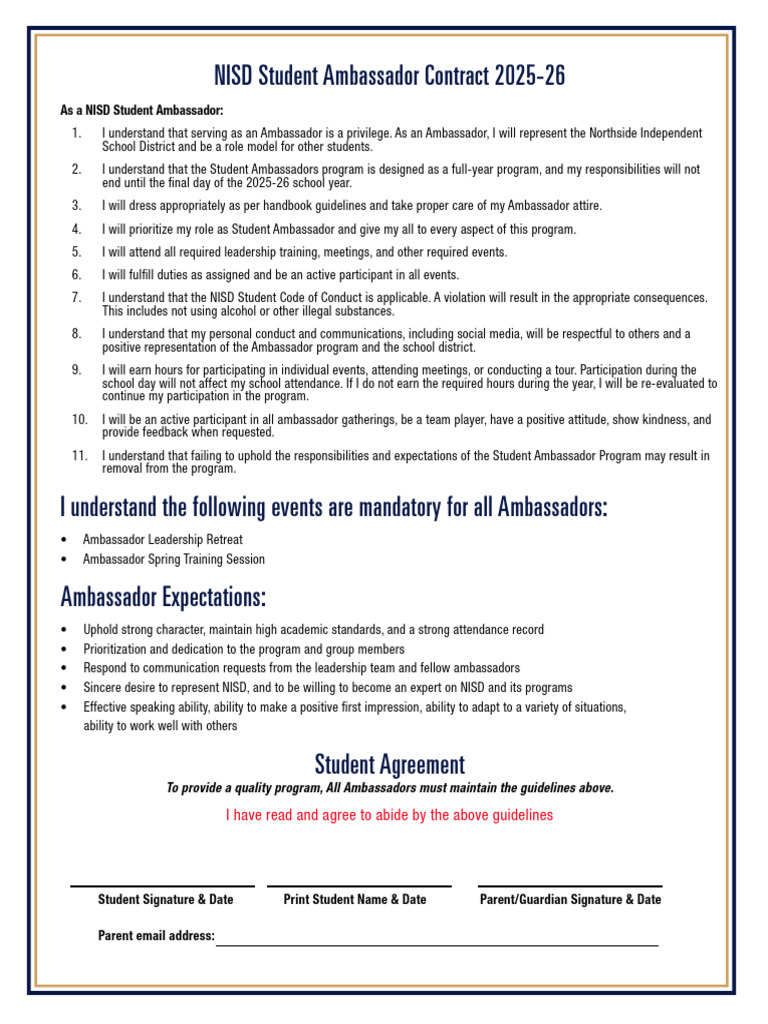 Ambassador Program Contract | PDF | Leadership | Social Psychology