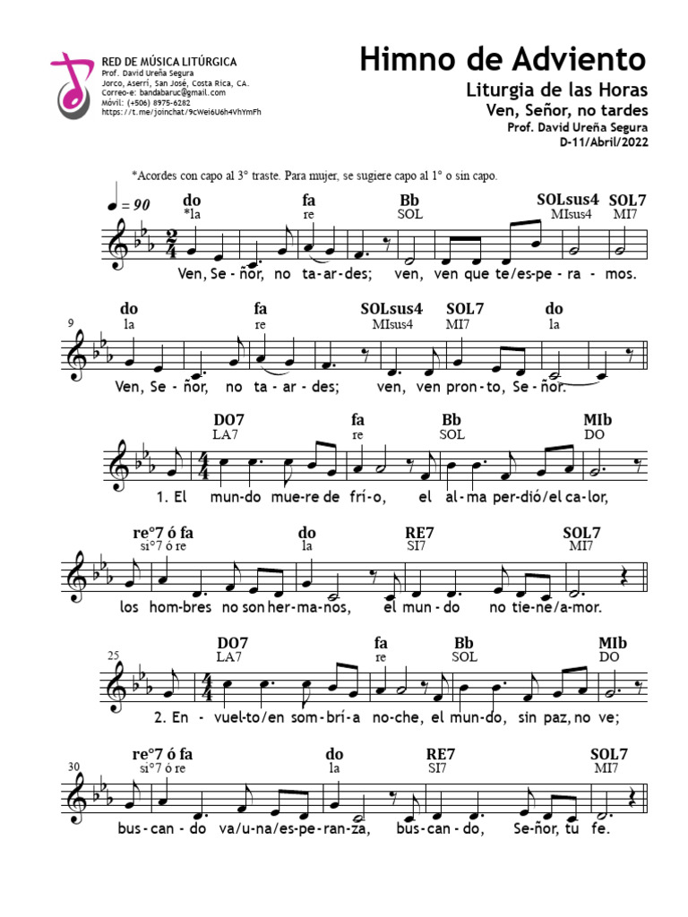 Himno de Adviento - Prof. David Ureña 2022 | PDF | Adoración Cristiana ...