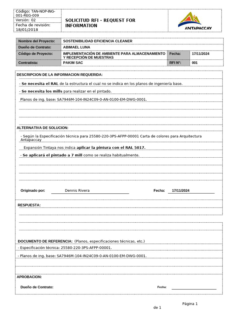 RFI 001 - Implementación de Ambiente Para Almacenamiento y Recepci | PDF