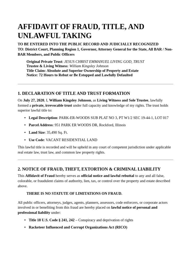 Affidavit of Fraud Final To All Agents :: Public Notice | PDF ...