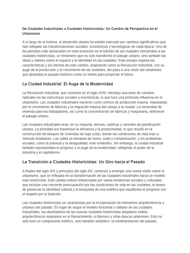 De Ciudades Industriales a Historicistas | PDF | Urbanismo | Modernidad
