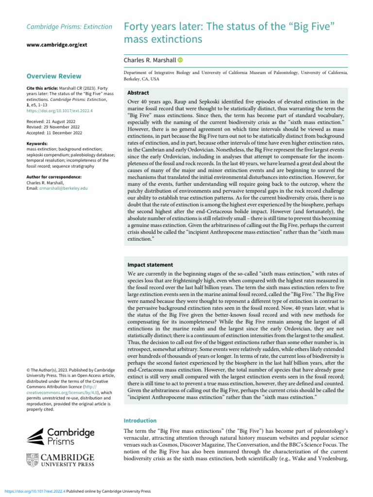 forty-years-later-the-status-of-the-big-five-mass-extinctions | PDF ...