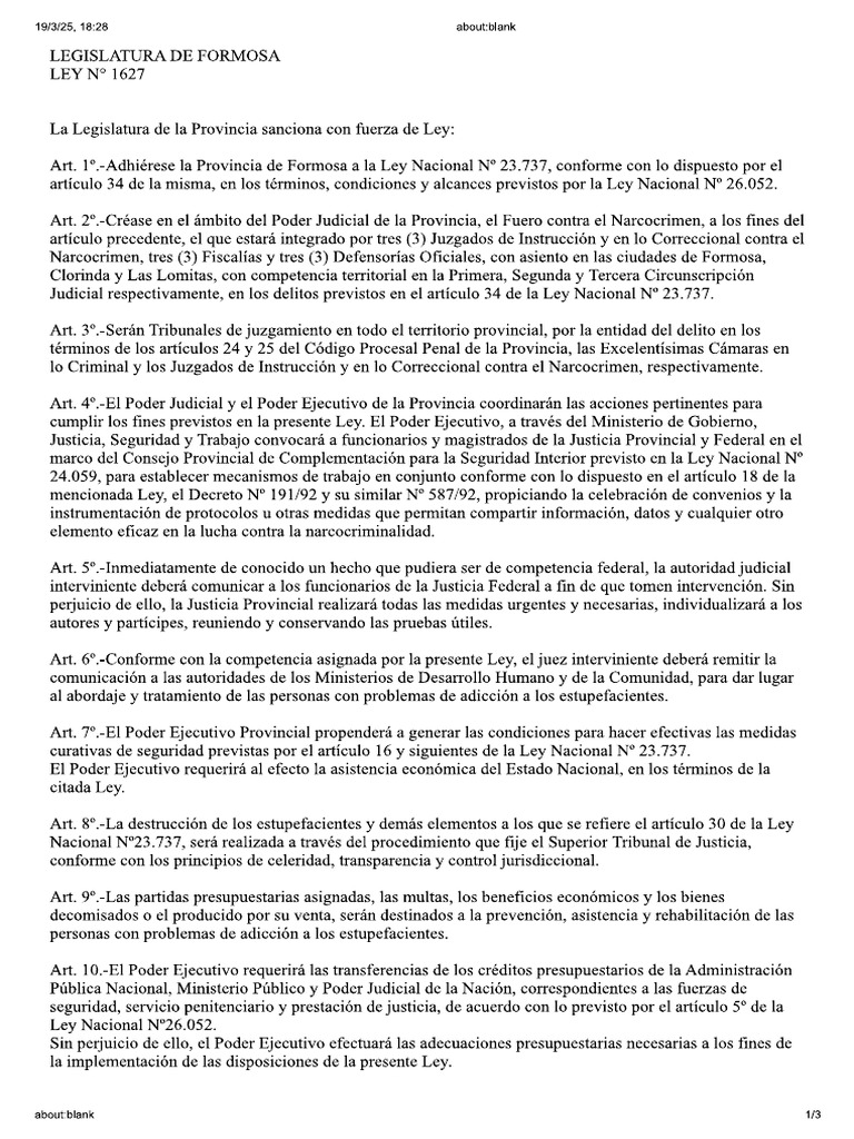 Ley Provincial 1627 PDF | PDF