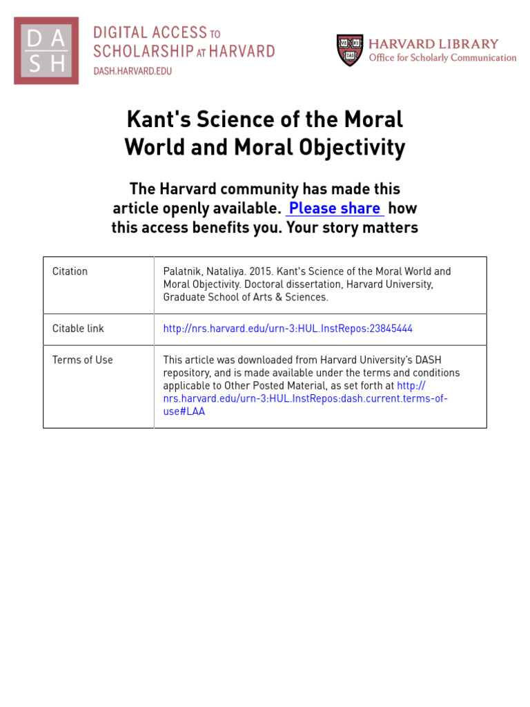 Kant's Science of The Moral World and Moral Objectivity | PDF ...